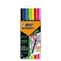 BIC 2 in 1 Filzstifte 0,7 - 0,9 mm Fein Farbig sortiert Intensity Dual Tip 6 St&uuml;ck