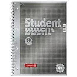 Brunnen Premium Student Collegeblock Spiralbindung DIN A4 Kariert Anthrazit 80 Blatt