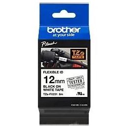 Brother TZe-FX231 Authentic Flexibles Schriftband Selbstklebend Schwarzer Druck auf Weiß 12 mm x 8m