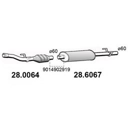 Asso Mittelschalld&auml;mpfer 28.6067 f&uuml;r MERCEDES-BENZ 9014902619 9014902719 9014902819