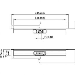 ACO HAUSTECHNIK ACO ShowerDrain C Rinnenk&ouml;rper Duschrinne, 57-128 mm, 685 mm,Aufkantung hinten
