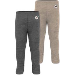 Normani Outdoor Sports 2er Pack Baby Merino Unterhose mit F&uuml;&szlig;en in Beige/Anthrazit | Gr.: 86