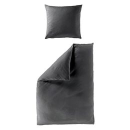 JACK Mako Satin Bettw&auml;sche Einfarbig in Anthrazit | Gr.: 155x220 cm