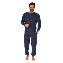 Normann Langarm Frottee Schlafanzug Pyjama B&uuml;ndchen - 86660 in blau-mel. | Gr.: 50