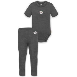 Normani Outdoor Sports Baby Merino Kurzarmbody &bdquo;Tihoi" und Hose &bdquo;Tutira" in Anthrazit | Gr.: 74