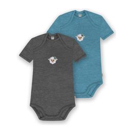Normani Outdoor Sports 2er Set Baby Merino Body Kurzarm Tauranga in Blau/Anthrazit | Gr.: 80