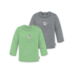 Normani Outdoor Sports 2er Pack Baby Merino Longsleeve Taupo in Gr&uuml;n/Grau | Gr.: 74/80
