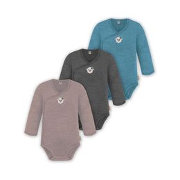 Normani Outdoor Sports 3er Pack Baby Merino Langarm Wickelbody in Blau/Anthrazit/Rosa | Gr.: 74
