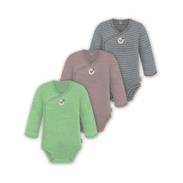 Normani Outdoor Sports 3er Pack Baby Merino Langarm Wickelbody in Grau/Rosa/Gr&uuml;n | Gr.: 68