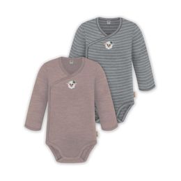 Normani Outdoor Sports 2er Set Unisex Baby Wickelbody Langarm-Strampler in Rosa/Grau | Gr.: 80