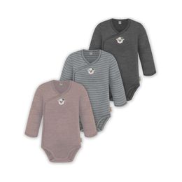 Normani Outdoor Sports 3er Pack Baby Merino Langarm Wickelbody in Anthrazit/Grau/Rosa | Gr.: 74