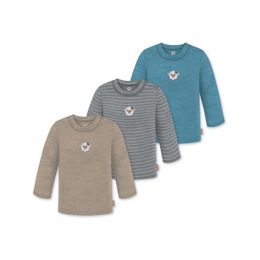Normani Outdoor Sports 3er Pack Baby Merino Longsleeve Taupo in Blau/Grau/Beige | Gr.: 74/80
