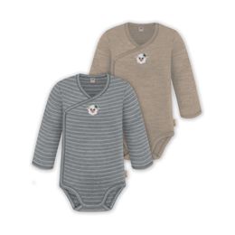 Normani Outdoor Sports 2er Set Unisex Baby Wickelbody Langarm-Strampler in Grau/Beige | Gr.: 80