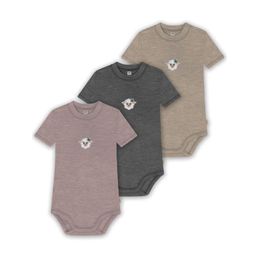 Normani Outdoor Sports 3er Set Bio Baby Body Kurzarm aus Merinowolle f&uuml;r Junge und M&auml;dchen in Beige/Anthrazit/Rosa | Gr.: 68