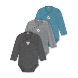 Normani Outdoor Sports 3er Set Baby-Body Wickelbody Toddler-Bodysuit in Blau/Grau/Anthrazit | Gr.: 80