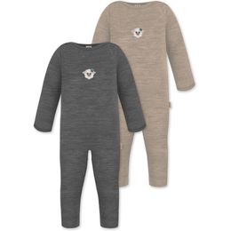 Normani Outdoor Sports 2er Pack Baby Merino Strampler Tangoio in Beige/Anthrazit | Gr.: 74