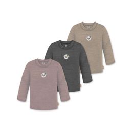 Normani Outdoor Sports 3er Pack Baby Merino Longsleeve Taupo in Beige/Anthrazit/Rosa | Gr.: 74/80