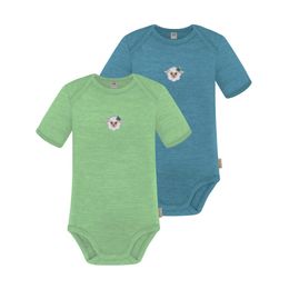 Normani Outdoor Sports 2er Set Baby Merino Body Kurzarm Tauranga in Gr&uuml;n/Blau | Gr.: 86