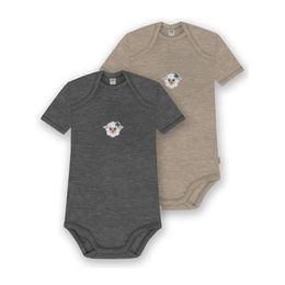 Normani Outdoor Sports 2er Set Baby Merino Body Kurzarm Tauranga in Anthrazit/Beige | Gr.: 80