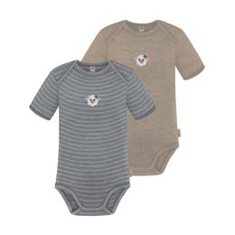 Normani Outdoor Sports 2er Set Baby Merino Body Kurzarm Tauranga in Grau/Beige | Gr.: 98