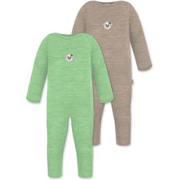 Normani Outdoor Sports 2er Pack Baby Merino Strampler Tangoio in Beige/Gr&uuml;n | Gr.: 80