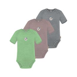 Normani Outdoor Sports 3er Set Baby Merino Body Kurzarm Tauranga in Grau/Rosa/Gr&uuml;n | Gr.: 56