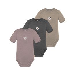 Normani Outdoor Sports 3er Set Baby Merino Body Kurzarm Tauranga in Beige/Anthrazit/Rosa | Gr.: 98