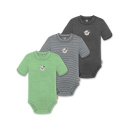 Normani Outdoor Sports 3er Set Unisex Baby Merino Kurzarm-Strampler Kurzarm Body mit Knopf in Anthrazit/Grau/Gr&uuml;n | Gr.: 74