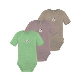 Normani Outdoor Sports 3er Set Baby Merino Body Kurzarm Tauranga in Beige/Rosa/Gr&uuml;n | Gr.: 68