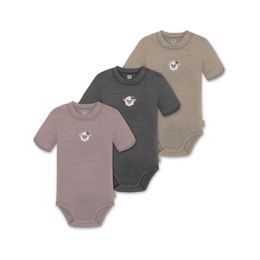 Normani Outdoor Sports 3er Set Unisex Baby Merino Kurzarm-Strampler Kurzarm Body mit Knopf in Beige/Anthrazit/Rosa | Gr.: 80