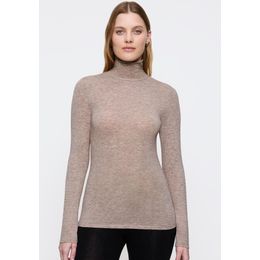 Langarmshirt Triumph "Beauty Layers Top LSL Turtleneck 04", Damen, Gr. L, braun (braun, light combination), Single Jersey, Obermaterial: 48% Wolle, 48% Modal, 4% Elasthan, figurbetont h&uuml;ftbedeckend, ohne Ausschnitt, Shirts Langarmshirt, thermoregulierend