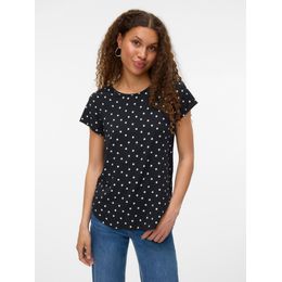 V&eacute;ro Moda Shirtbluse VERO MODA "VMBELLA SS TOP AOP WVN GA", Damen, Gr. M, wei&szlig; (schwarz aop:carla dot snow wei&szlig;), Web, Obermaterial: 97% Viskose, 3% Elasthan, bedruckt, normal h&uuml;ftbedeckend, Rundhals, Blusen