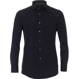 Businesshemd Venti "Venti Businesshemd uni", Herren, Gr. 38, Normalgrößen, blau (dunkelblau), 89% Baumwolle, 11% Elasthan, unifarben, schmal, Hemden