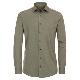 Businesshemd Venti "Venti Businesshemd uni", Herren, Gr. 39, Normalgrößen, grün (olive), 89% Baumwolle, 11% Elasthan, unifarben, schmal, Hemden