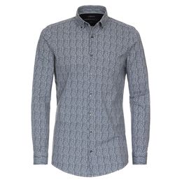 Businesshemd Venti "Venti Businesshemd Print", Herren, Gr. 38, Normalgr&ouml;&szlig;en, blau (dunkles t&uuml;rkis), 89% Baumwolle, 11% Elasthan, bedruckt, sehr figurbetont, Hemden