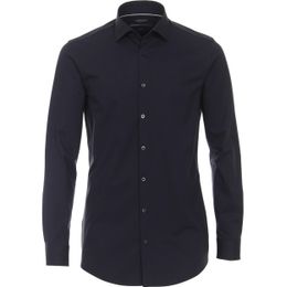 Businesshemd Venti "Venti Businesshemd uni", Herren, Gr. 36, Normalgrößen, blau (dunkelblau), 89% Baumwolle, 11% Elasthan, unifarben, sehr figurbetont, Hemden