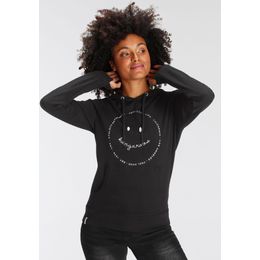 Kapuzensweatshirt Kangaroos, Damen, Gr. 32/34 (XS), schwarz, Interlock, Obermaterial: 100% Baumwolle. Kapuzenfutter: 100% Baumwolle, bedruckt, kontrastfarbene Details, unifarben mit Farbeinsatz, Casual, figurumspielend hüftbedeckend, Rippbündchen mit Daumenlöchern, Sweatshirts, Langarm mit Daumenlöchern, figurumspielend, aus Interlockmaterial