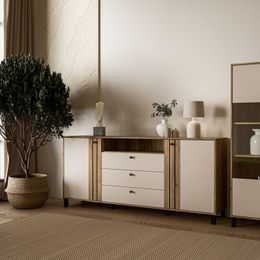 FORTE Sideboard »Killarney« großes Sideboard, Stauraum, Soft Close, Metallgriffe Mauvella Eiche /Sand großes Sideboard in modernem Design mit...