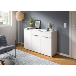 Inosign Sideboard »Raio, Breite 135 cm, 3 Türen, 1 Schubkasten, Oberboden mit Glasplatte« Anrichte, Kommode, Schrank weiß Nachbildung