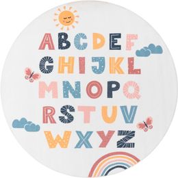 Paco Home Kinderteppich &raquo;Eliz 394&laquo; rund 12 mm H&ouml;he Kurzflor, Spielteppich, Motiv Alphabet & Regenbogen Mehrfarbig Obermaterial: 100% Polyester &Oslash;...