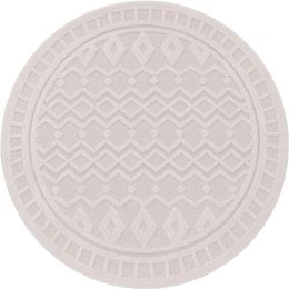 Paco Home Teppich »Livorno 671« rund 14 mm Höhe Uni-Farben, Scandi, Rauten Muster, Hoch-Tief Effekt, Outdoor geeignet creme Obermaterial: 100%...