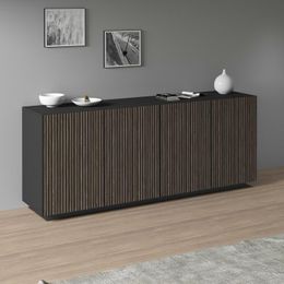 Inosign Sideboard &raquo;Vega Sideboard,Kommode,200 cm&laquo; mit 4 T&uuml;ren,Fronten mit Rillen-Optik schwarz