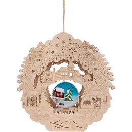 MyFlair Dekoobjekt &raquo;Weihnachtsdeko mit LED Beleuchtung&laquo; mit drehbarer Weihnachtskugel, aus Holz, H&ouml;he ca. 32 cm beige Holzwerkstoff