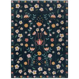 FLAIR RUGS Teppich &raquo;Nordic Floral&laquo; rechteckig 8 mm H&ouml;he Nordic Floral Washbarer Teppich dunkelblau Obermaterial: 100% Polyester B : 170 cm 1 Stk.