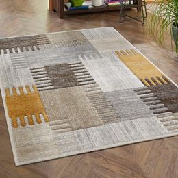 LUXOR living Teppich »Toronto« rechteckig 12 mm Höhe Kurzflor, modernes Patchwork-Design, Hoch-Tief Struktur, Wohnzimmer gelb,grau Obermaterial:...