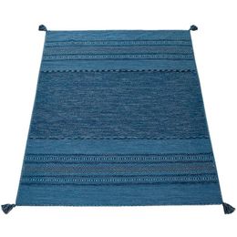 Paco Home Teppich »Kilim 217« rechteckig 12 mm Höhe handgewebter Wendeteppich, reine Baumwolle, gestreift, Wohnzimmer blau Obermaterial: 100%...