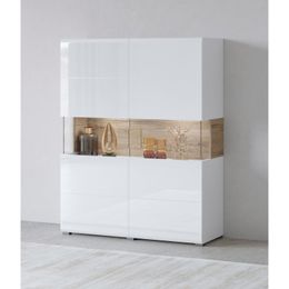 Inosign Highboard »Toledo, Breite 121, 5 cm, trendige Hochkommode mit 2 Türen« Hochschrank mit Glas-Partien, stylische Hochglanzfronten weiss...