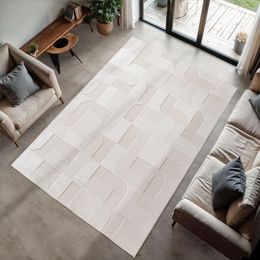 Ayyildiz Teppiche Teppich »DOHA 1651« rechteckig 4 mm Höhe 3D Hoch-Tief-Effekt, leichter Kurzflor, Läufer, In- und Outdoor Creme Obermaterial: 100%...