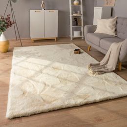 Paco Home Hochflor-Teppich »Rabbit Deluxe 860« rechteckig 39 mm Höhe Kunstfell, Uni-Farben, sehr weicher Flor, Wohnzimmer, Schlafzimmer Creme...