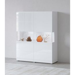 Inosign Highboard »Toledo, Breite 121, 5 cm, trendige Hochkommode mit 2 Türen« Hochschrank mit Glas-Partien, stylische Hochglanzfronten weiss...